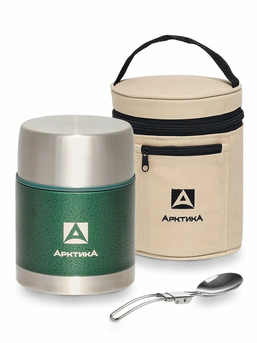 Термос арктика 306-600А вакуумный, с шир. горлом, с чехлом 600мл, зеленый