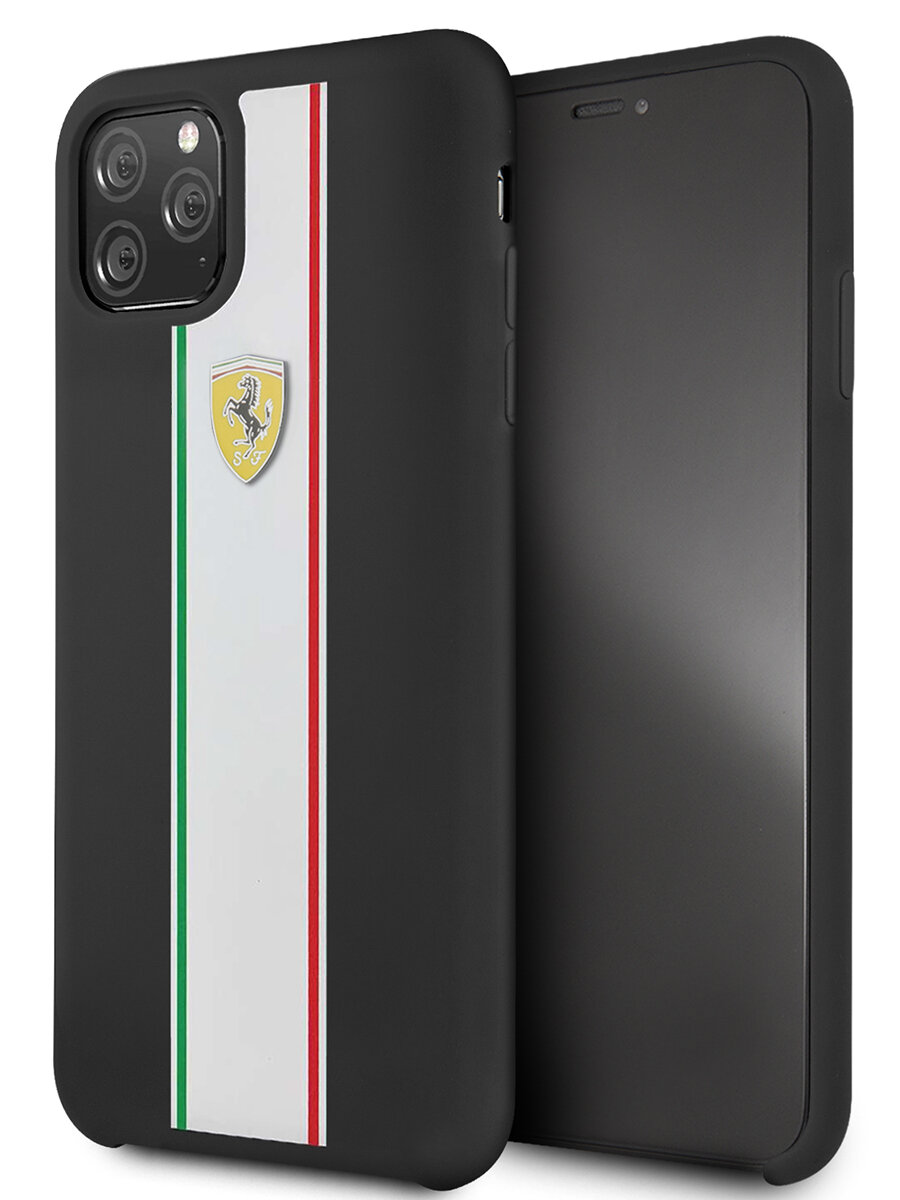 Чехол Ferrari на iPhone 11 Pro Max, силиконовый Liquid Silicone с покрытием Soft touch, черный