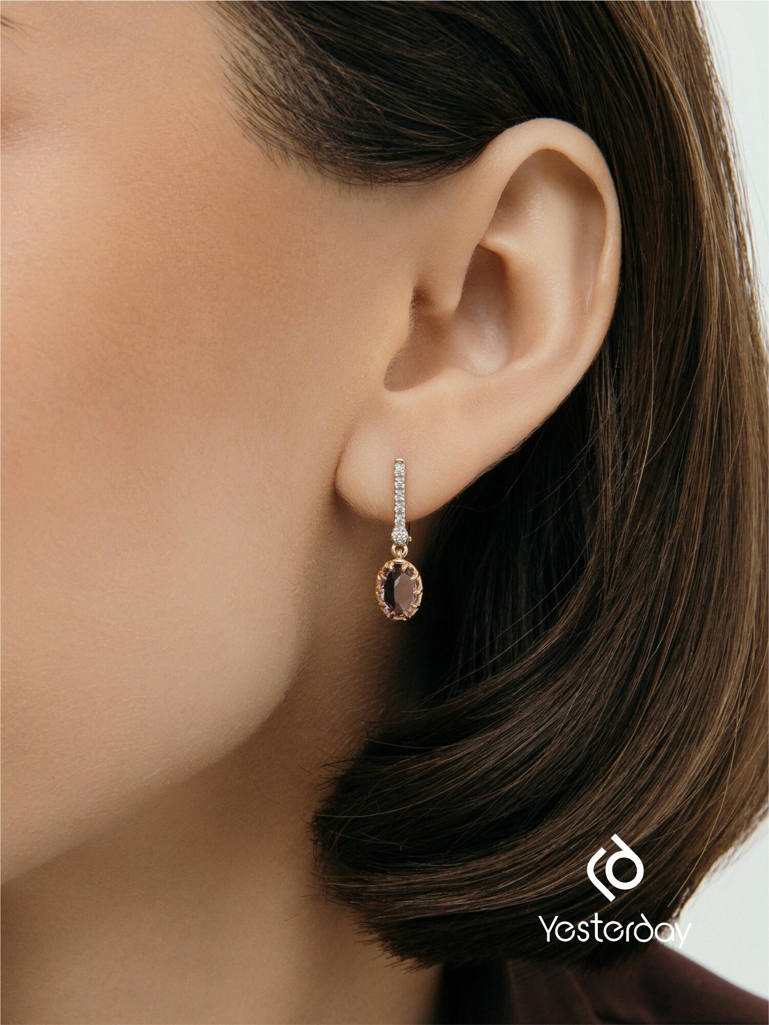 Серьги с подвесками, красное золото, 585 проба, аметист, фианит