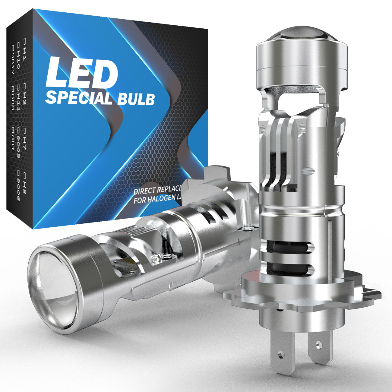 Светодиодные лампы H7 для фар, 30000LM Mini Size, белые светодиодные лампы H7 с проекционной линзой,2 шт.