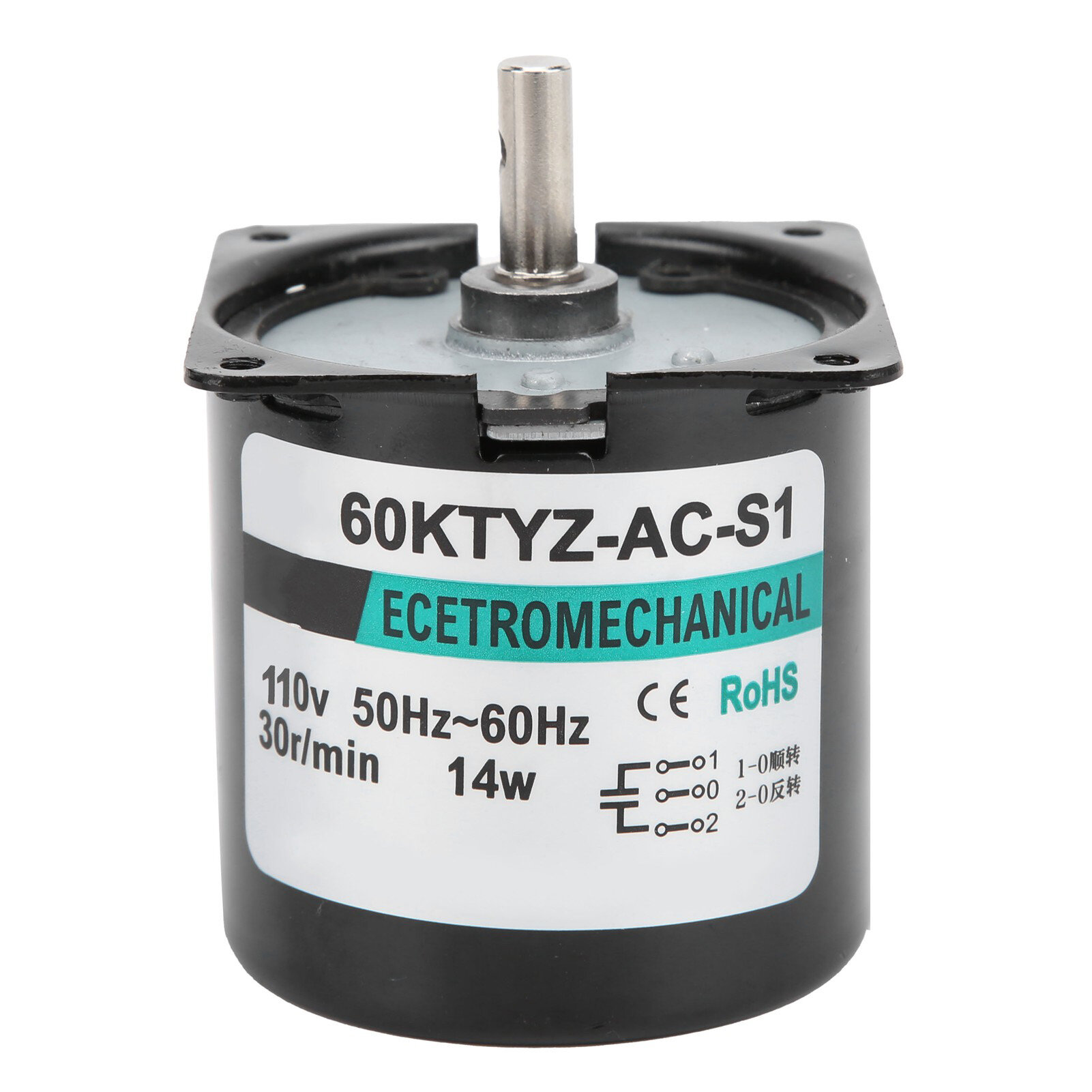 Синхронный двигатель переменного тока, 14 Вт, 2 направления, высокий крутящий момент, постоянный магнит, кронштейн центрального вала XD60KTYZ (30 об/мин, переменный ток, 110 В)