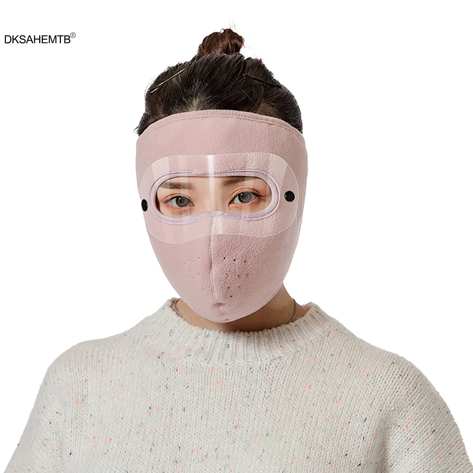 Зимняя велосипедная теплая маска для катания на лыжах, ветрозащитная маска с очками, утолщенная флисовая теплая маска для лица против холода для мужчин и женщин 2025, Розовый