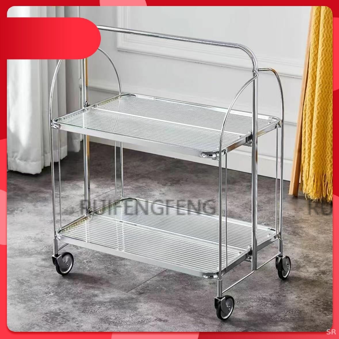 Складной премиум столик на колесах из стекла