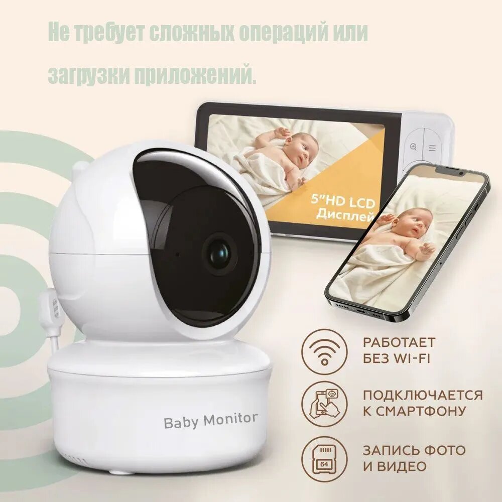Видеоняня беспроводная с подключением к монитору и телефону Радионяня с камерой