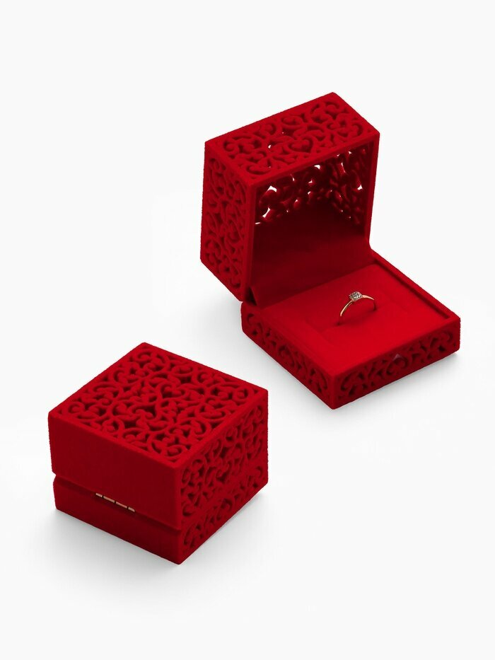 Футляр под кольцо, серьги «Кружево», бархатный, 6×6 см, красный