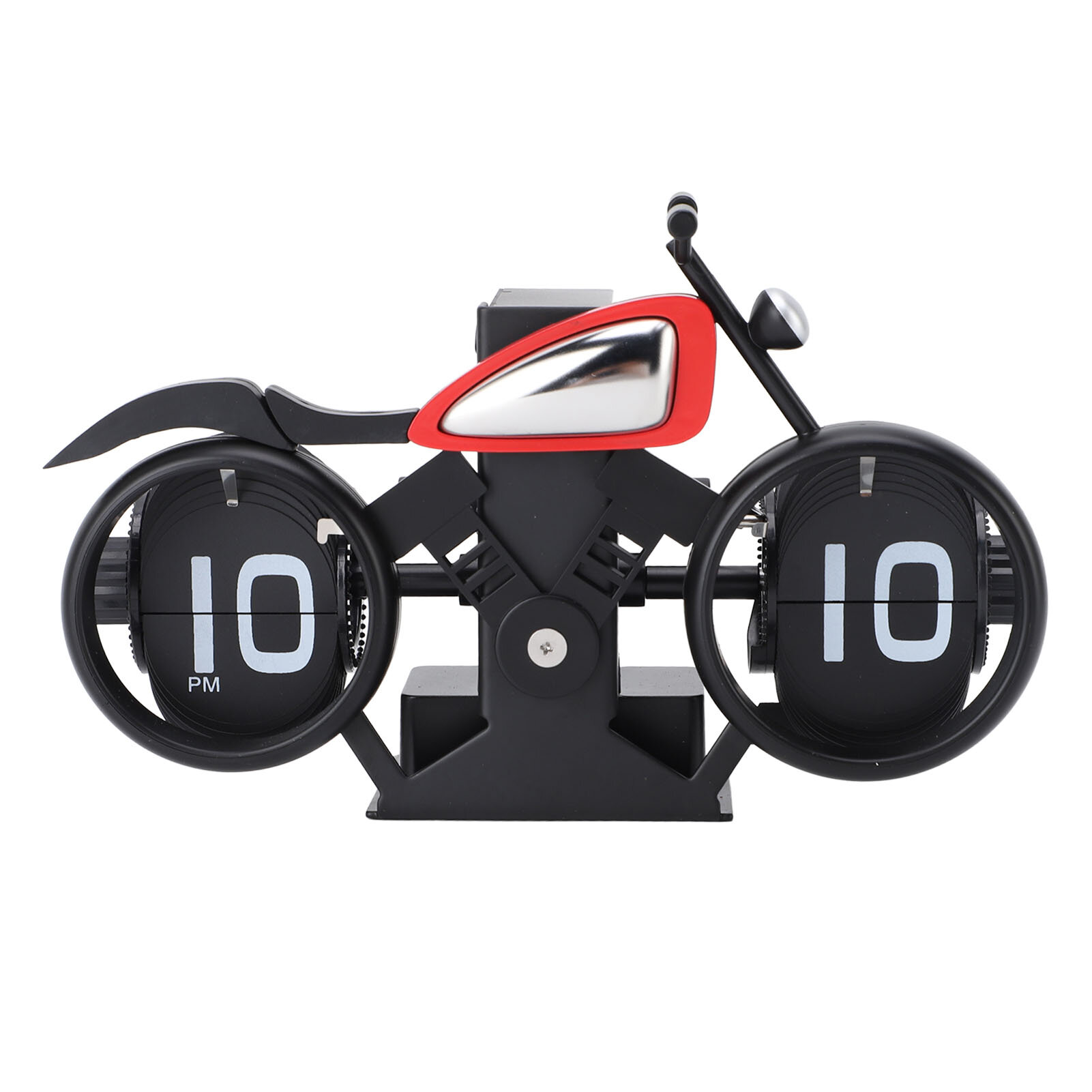 Механические часы-перевертыши из пластика и ПВХ, работающие от батареек, настольные, в виде мотоциклетных часов, для спальни, гостиной, офиса, черные и красные.