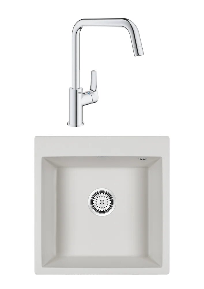 Комплект Мойка Paulmark Kante 50 PM105152-WH, белый / Смеситель Grohe Eurosmart