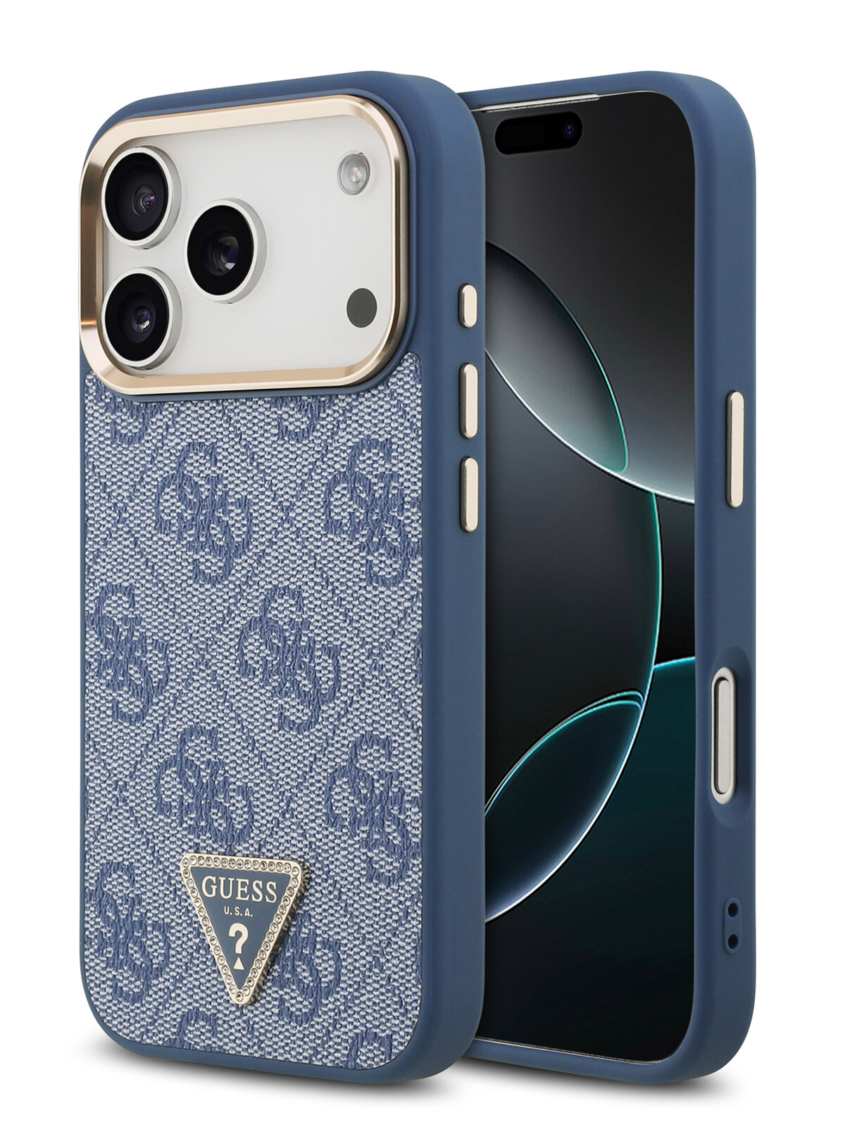 Чехол Guess на iPhone 17 Pro, с функцией MagSafe, из экокожи 4G, с металлической фурнитурой, синий