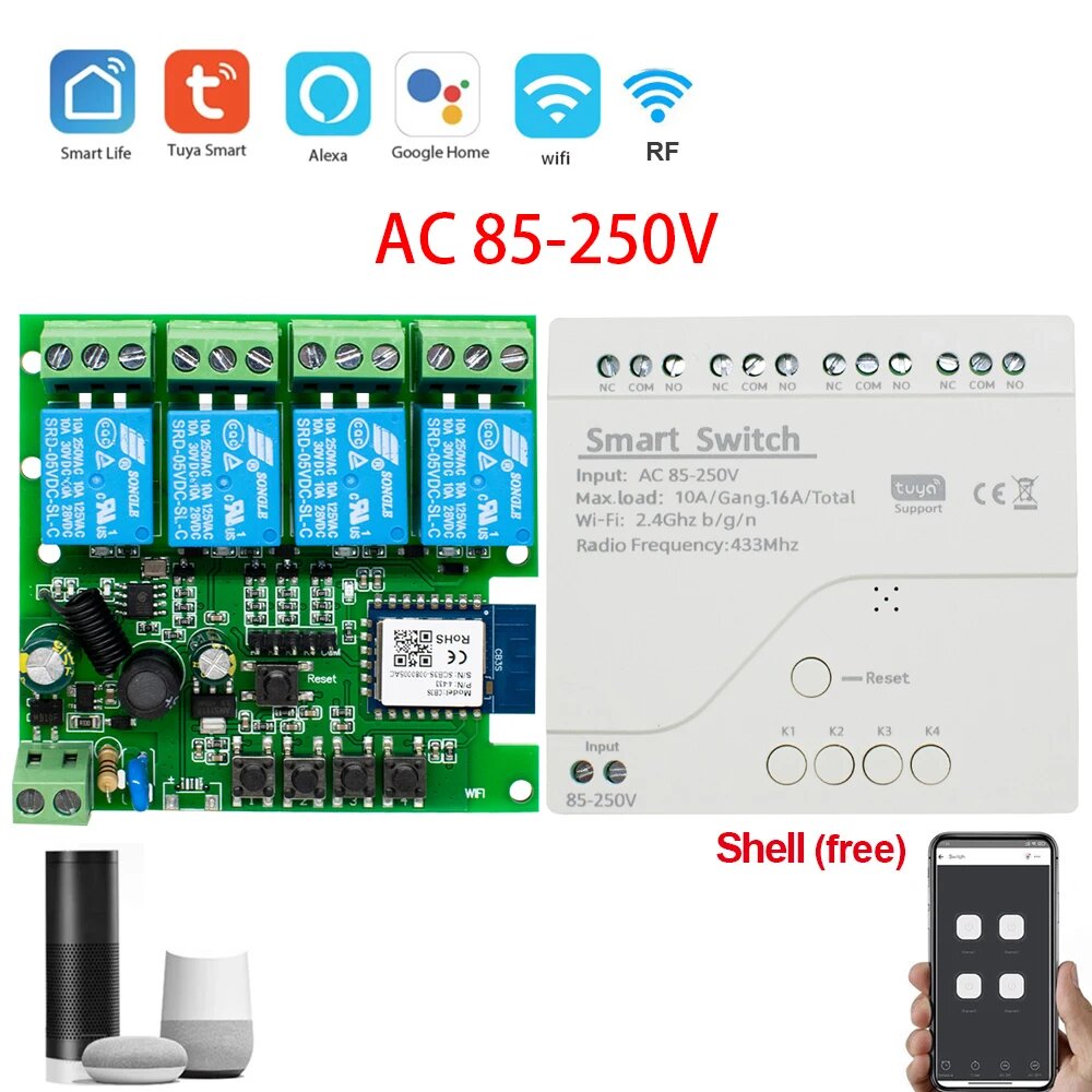 Scimagic-RC 4CH Tuya Wi-Fi умный переключатель 220В AC 85-250V