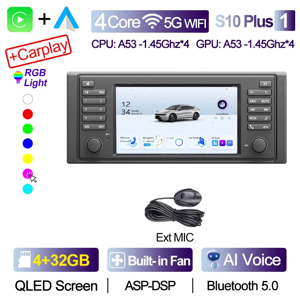 CAIXI 8-ядерный 2din Android 14 авто Carplay автомобильный радио мультимедийный стерео для BMW X5 E53 E39 E38 1996-2004 стерео GPS авторадио 4G S10 Plus(4-32GB)-0