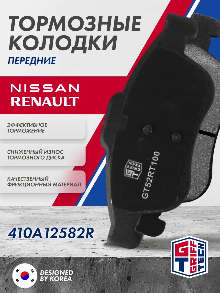Колодки тормозные передние GRIFF TECH Renault Duster , Kaptur , Nissan Terrano ; 410A12582R