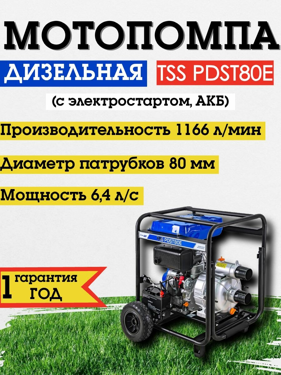 Мотопомпа дизельная TSS PDST80E (с электростартом, АКБ)