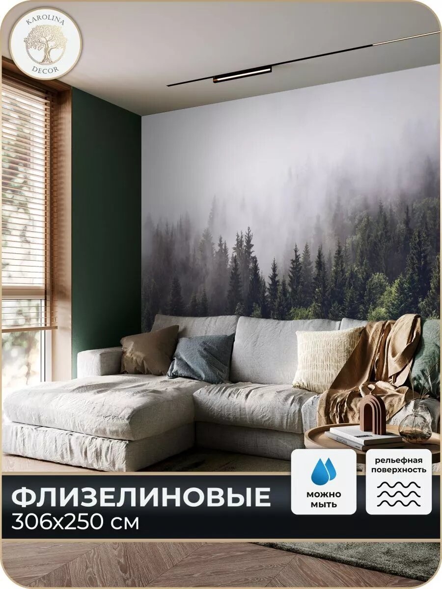 Фотообои Лес в тумане в спальню на кухню 300х250