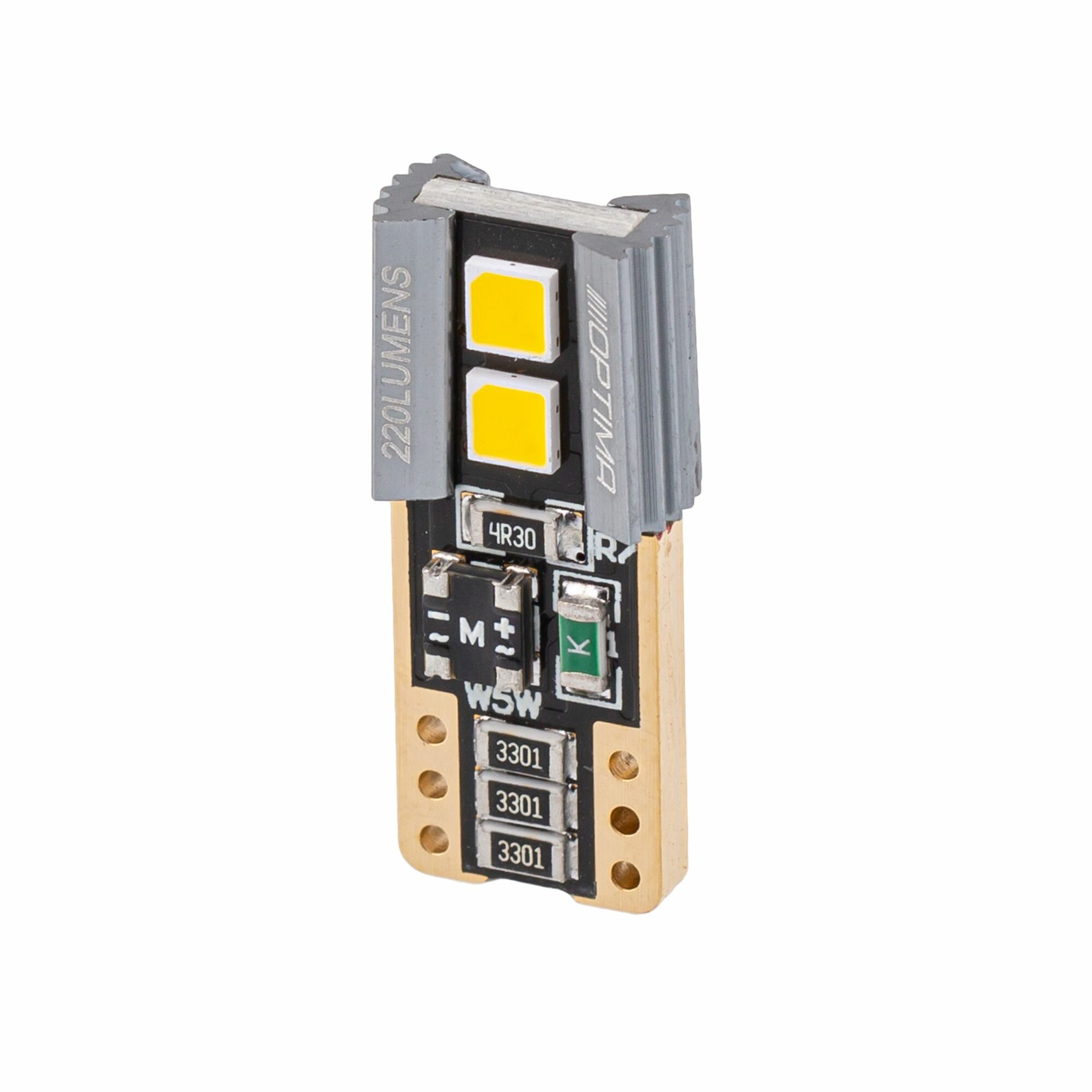 Светодиодные лампы W5W (T10) Optima Premium 220Lm, LG Chip, YELLOW, SPECIAL CAN, 1,25W, 2800K, 12V, (W2.1X9.5D), Комплект 2 лампы
