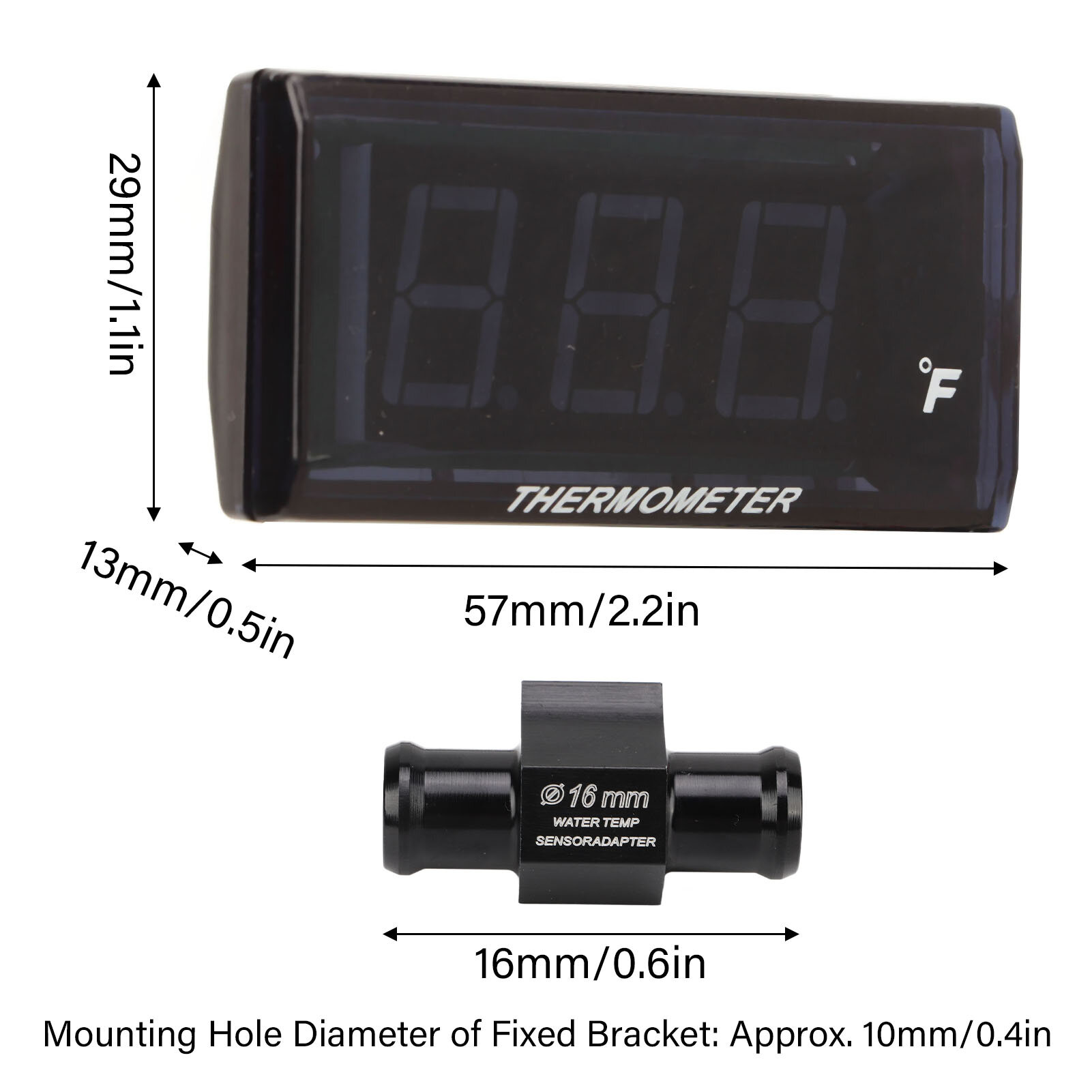 Датчик температуры воды в градусах Фаренгейта, ЖК-дисплей с подсветкой, водонепроницаемый измеритель температуры воды с тройником 16 мм для мотоцикла, зеленый