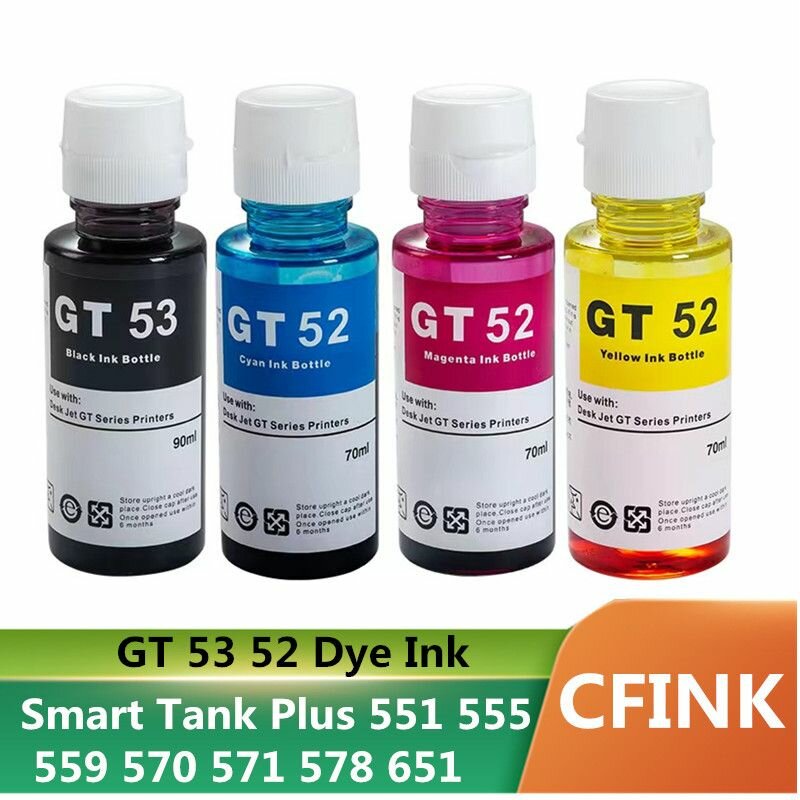 Чернила HP GT52 GT53 Совместимый набор CMYK для Smart Tank 450 455 457 500 510 5810 Заправке без протечек + Гарантия