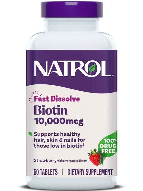 Биотин ( Biotin - H или B7) Natrol Biotin 10000 mcg Fast Dissolve 60 таблеток, Клубника