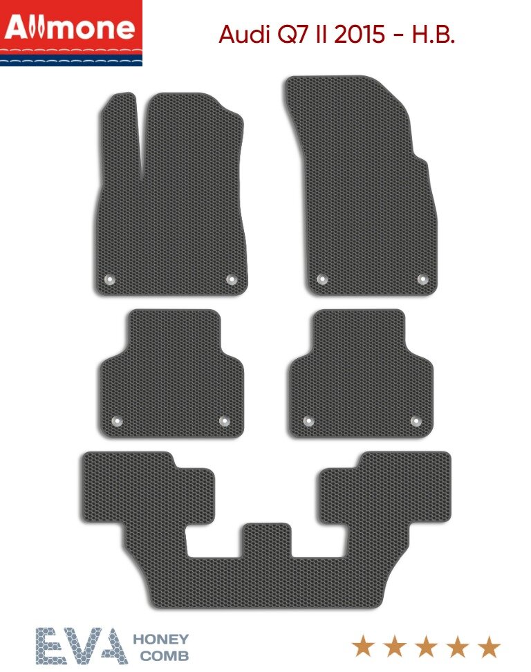 ЭВА коврики для Audi Q7 1, 2 (4MB, 4M) 2015 - Н. В. +3 ряд, серые, eva, влагоустойчивые, 5шт / Ауди