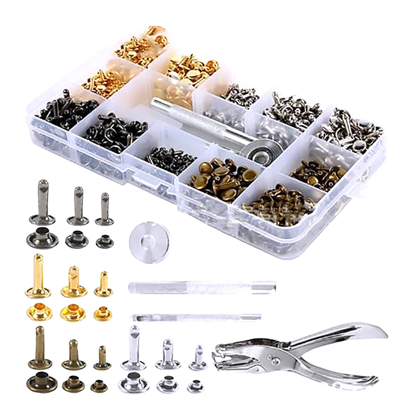 Набор инструментов для установки двусторонних заклепок 6 мм 8 мм с плоскогубцами, кожаным колпачком, 360 шт. аксессуаров для заклепок для легкой установки и удаления