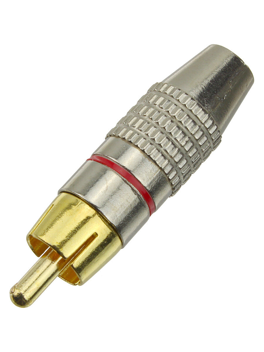 Разъем RCA Gold metal под обжим 6мм на провод, красная полоска