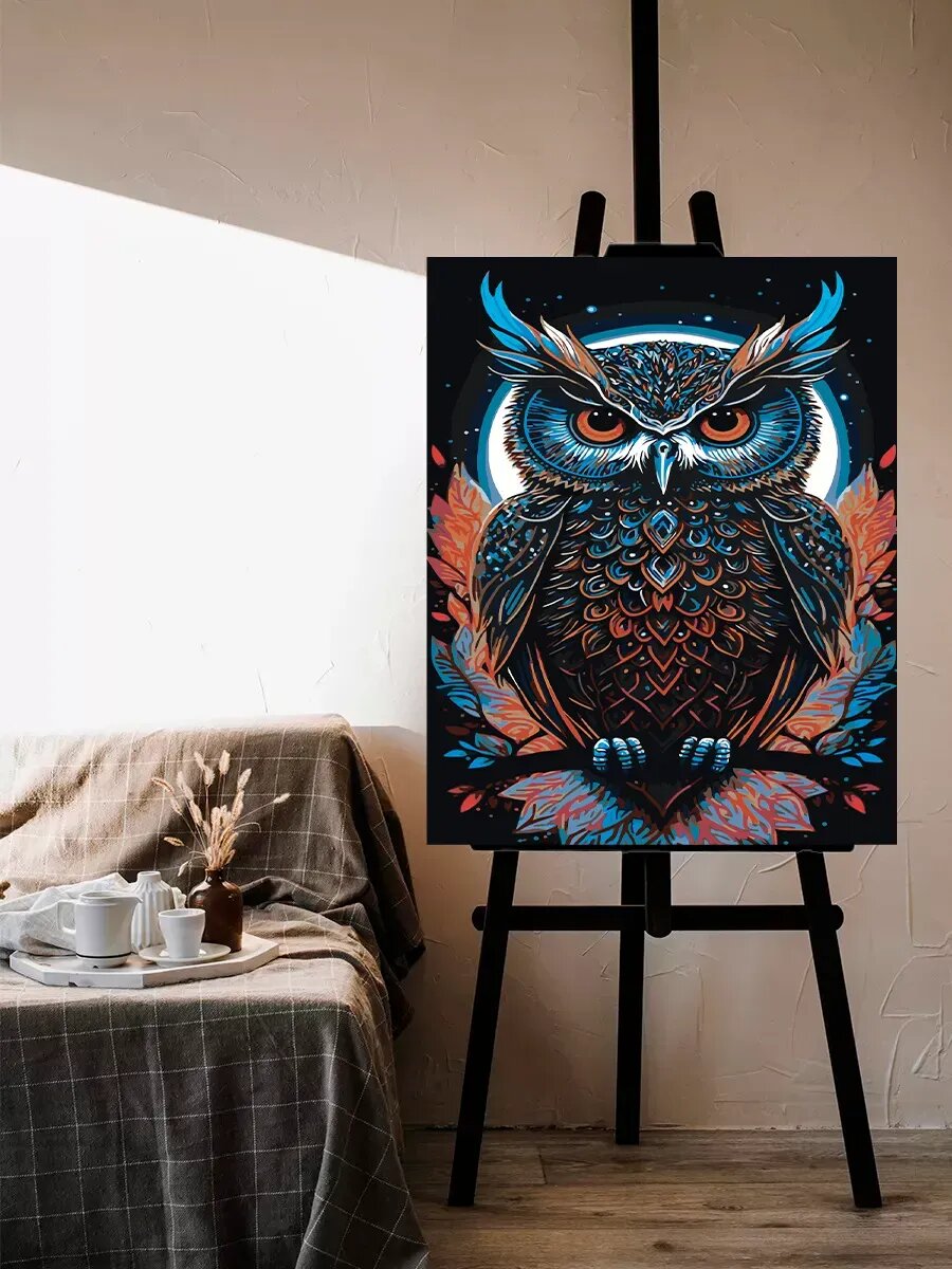 Картина по номерам Сова Птица Филин Граффити