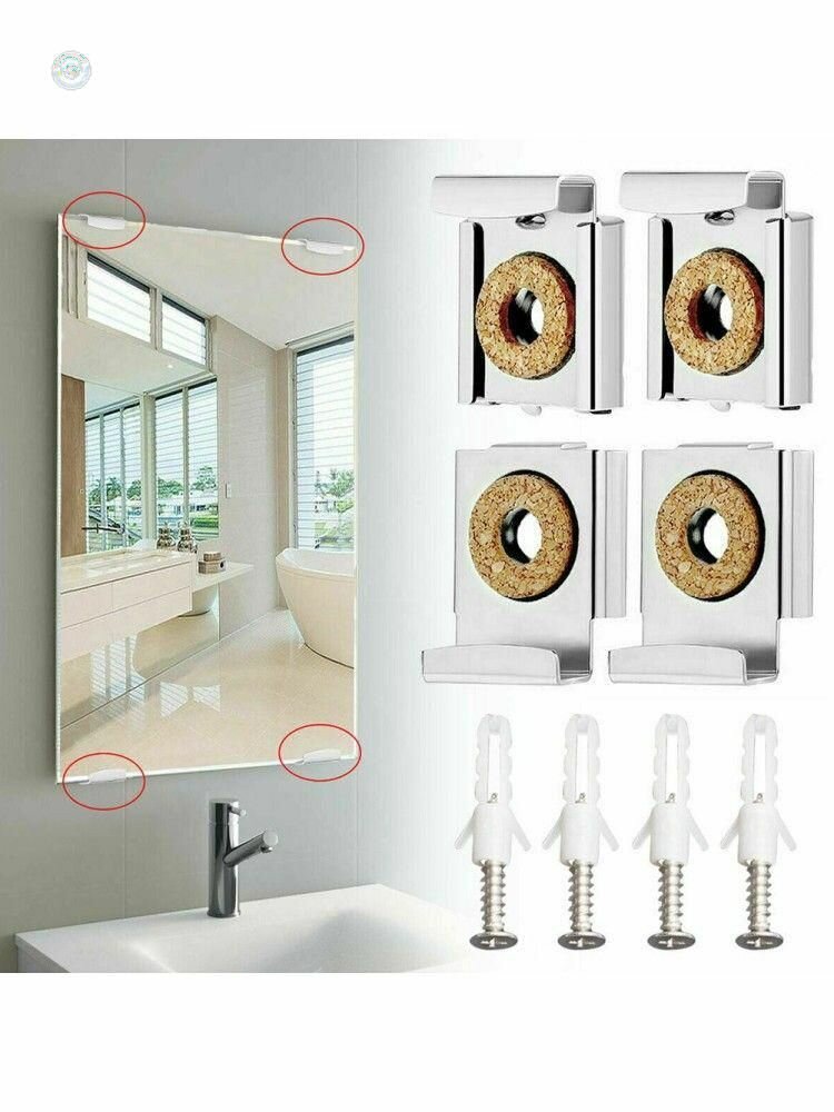 Стеклодержатель для безрамочных зеркал и картин, хромированный металл, комплект крепежных крючков, универсальные зеркальные зажимы, простая установка