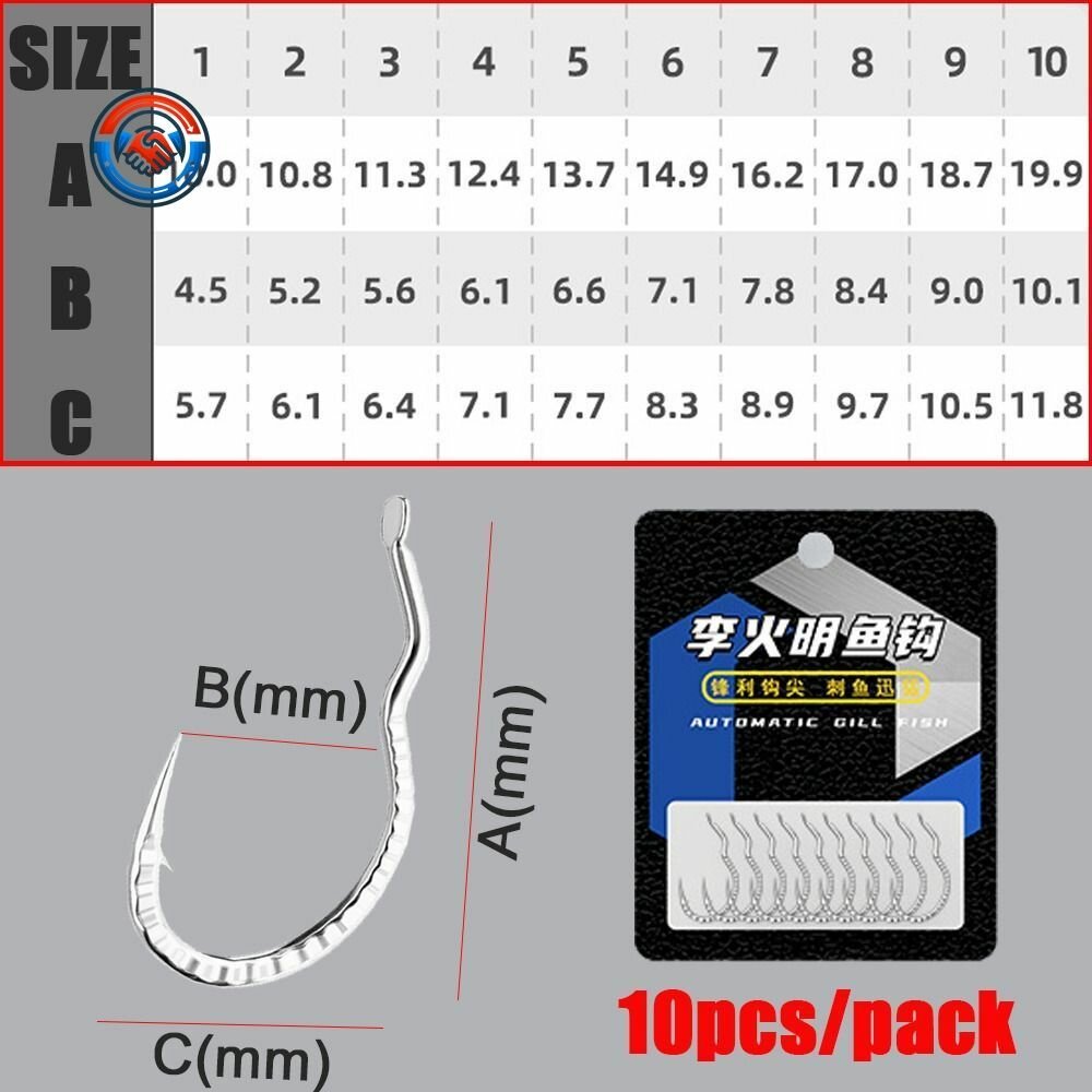 Крючки рыболовные автоматические откидные, кривошипные, из высокоуглеродистой стали, 10 шт, чешуйчатая расцветка, размеры 1-10, самозасекающиеся для ловли карпа, щуки, окуня