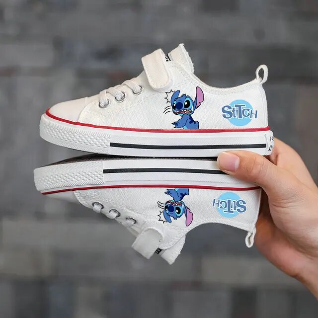 Детские парусиновые туфли Stitch Kids, низкие парусиновые туфли Stitch Kids, белые теннисные туфли с рисунком для мальчиков и девочек, размер 19-30