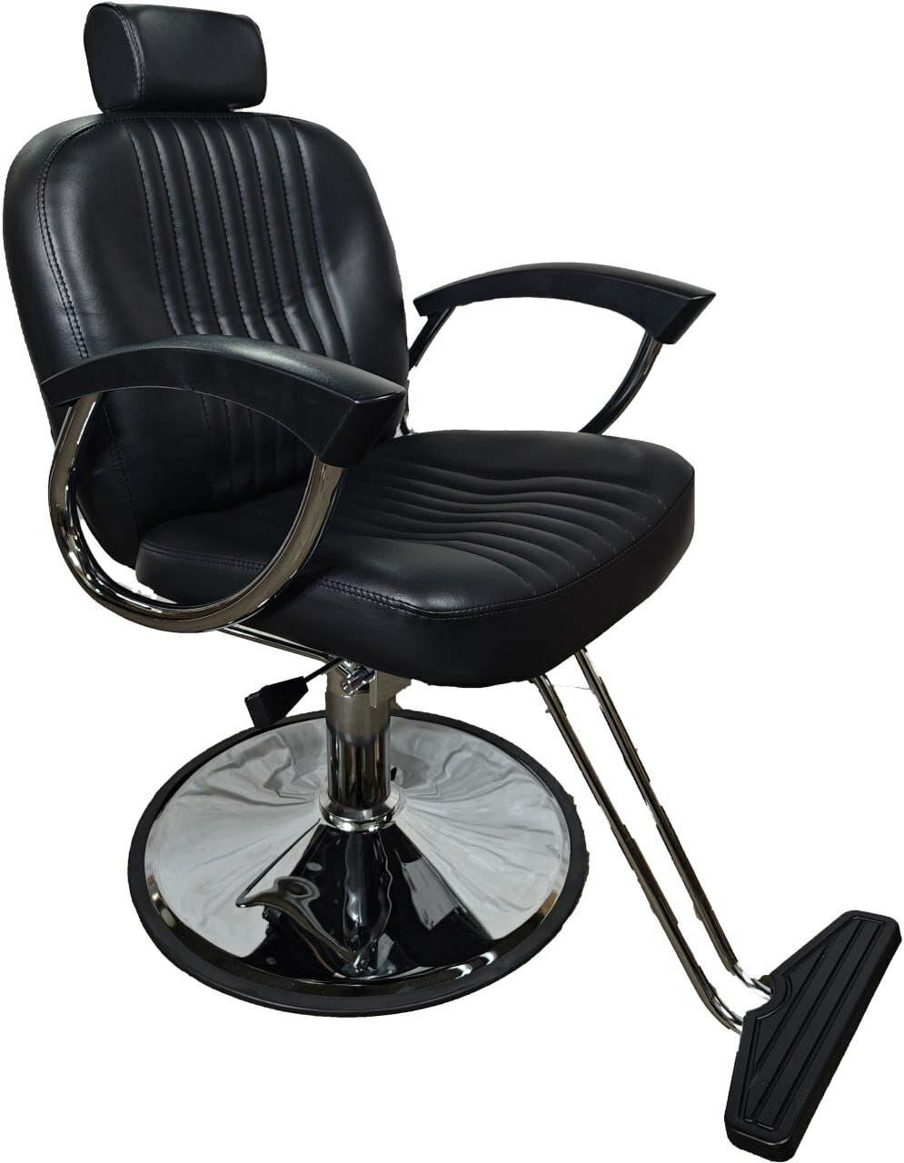 Парикмахерское кресло Ларри, круглое основание, черный кожзам