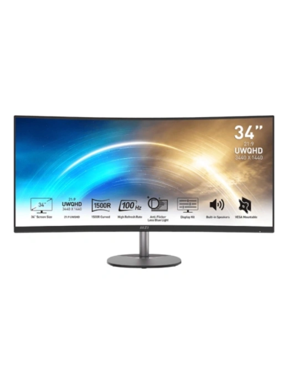 Монитор MSI PRO MP341CQ 34", 3440 x 1440 пикселей, 100Hz, VESA, чёрный