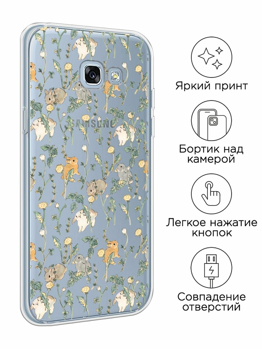 Чехол на Samsung Galaxy A5 2017 / Самсунг Галакси А5 2017 с принтом "Кролики в одуванчиках", прозрачный — фото 1