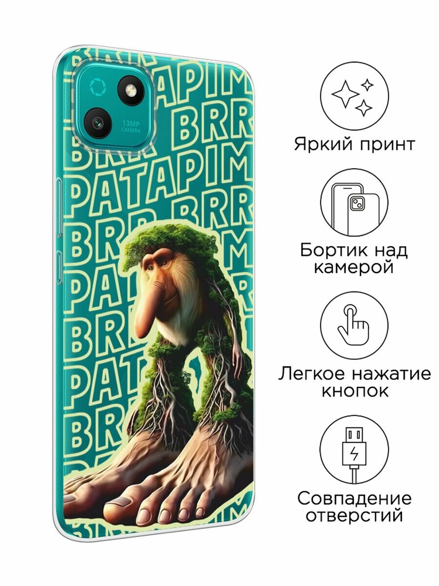 Чехол на Wiko T10 / Вико Т10 с принтом "Брр брр патапим 2", прозрачный — фото 1