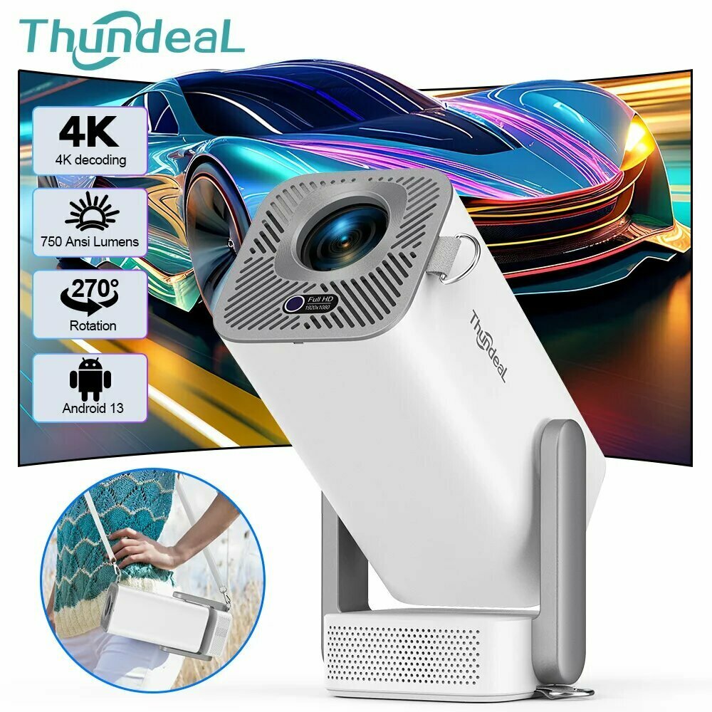 ThundeaL Новый TD80Pro 4K Full HD Android-проектор 750 Ansi Домашний кинотеатр TD80 Pro Видео Портативный мини-3D-проектор Модернизированный TD80W