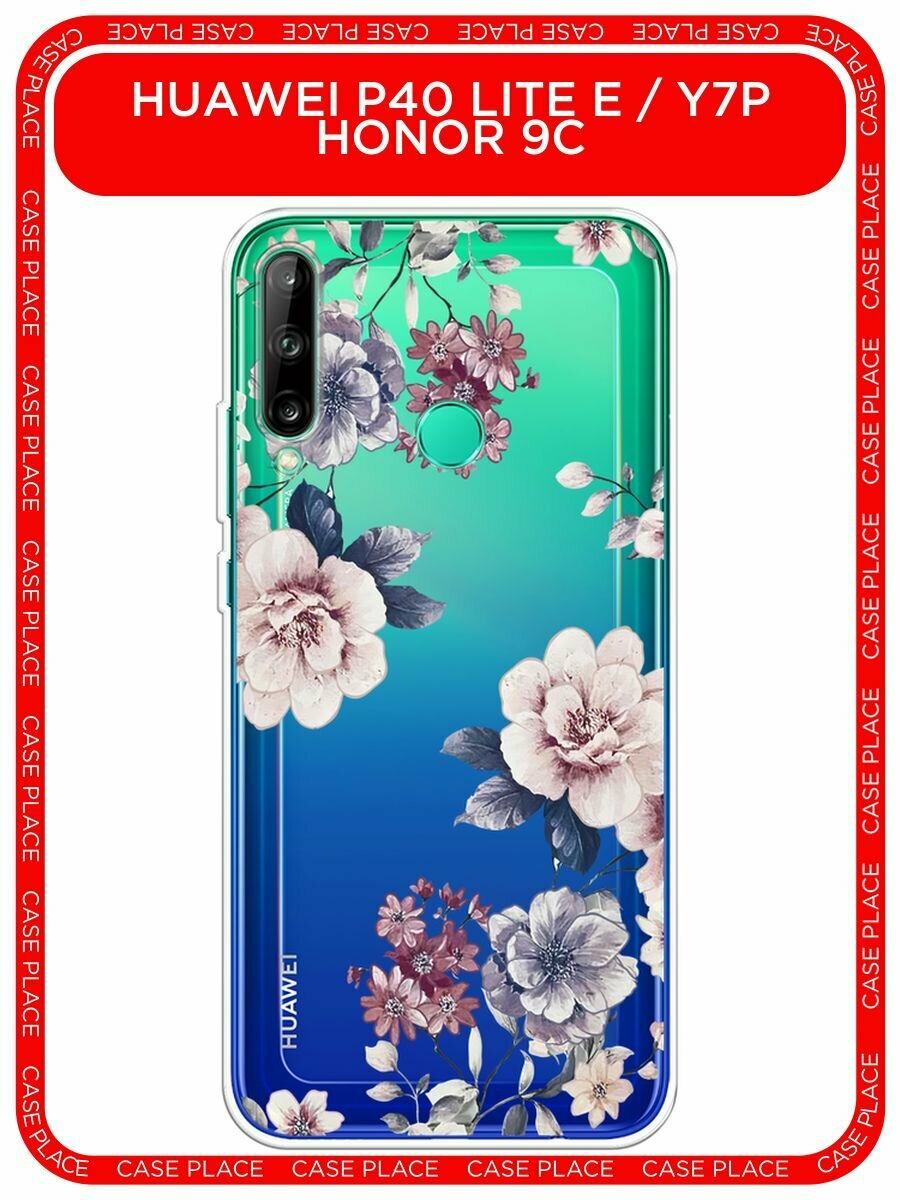 Чехол на Huawei P40 Lite E/Y7p/Honor 9C / Хуавей P40 Lite E/Y7p/Хонор 9C с принтом "Нежные винтажные цветы", прозрачный