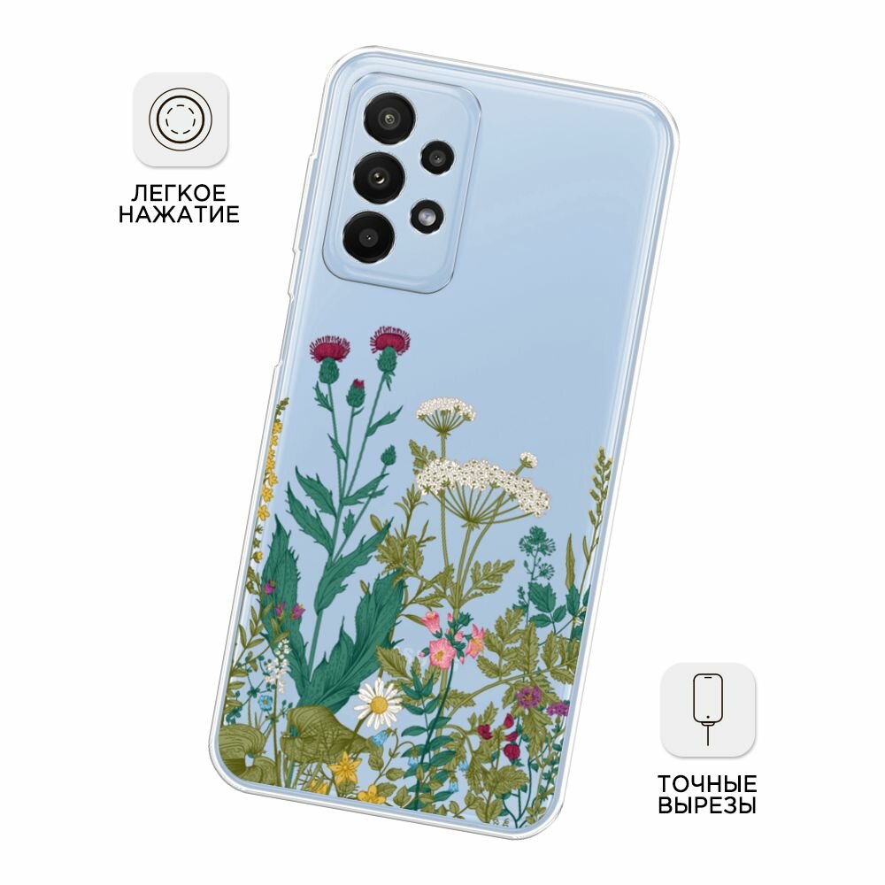 Чехол на Samsung Galaxy A23 / Самсунг Галакси А23 с принтом "Дикие полевые цветы", прозрачный — фото 1