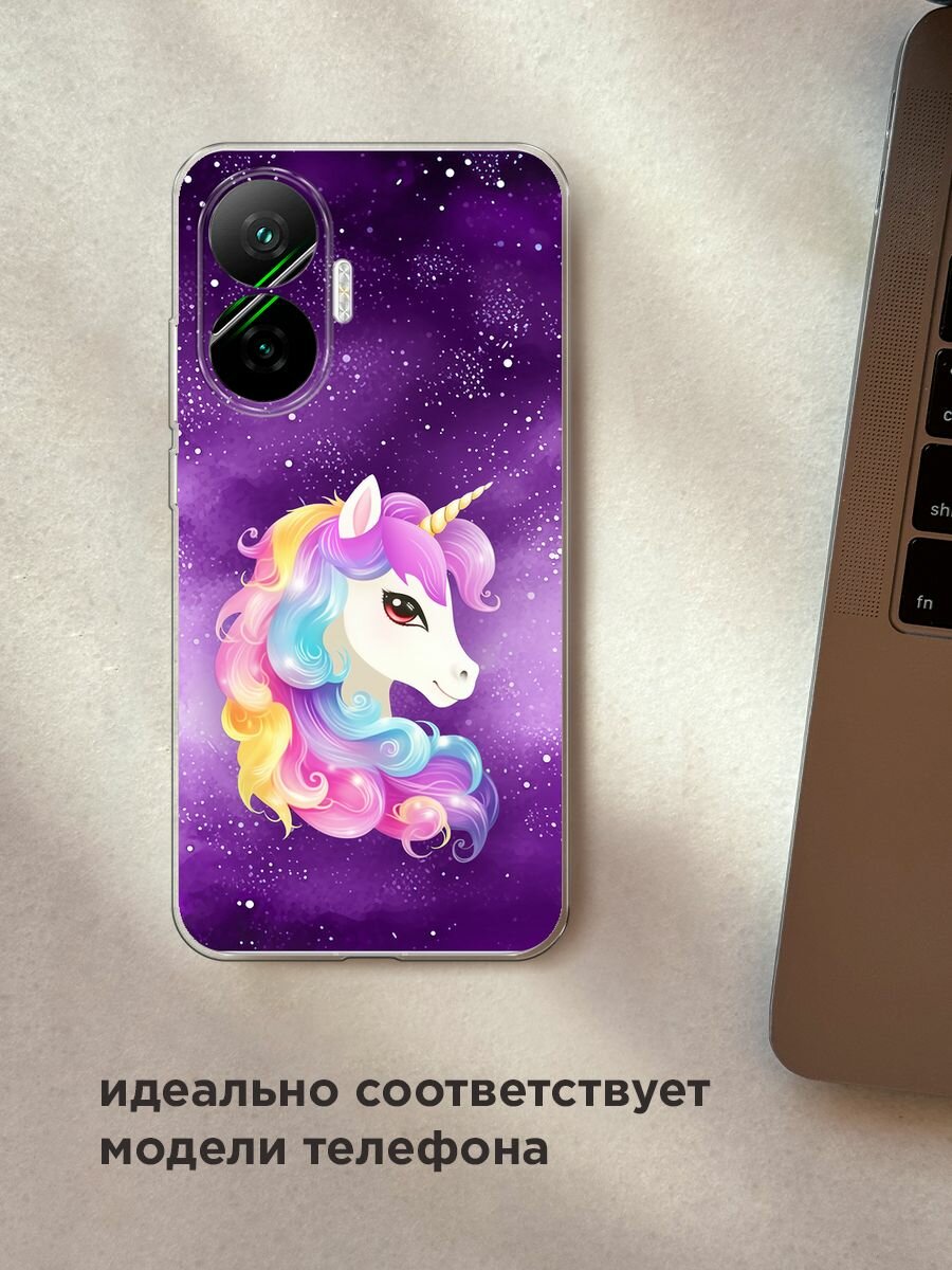 Силиконовый чехол на Poco F7 / Поко F7 с принтом "Кудрявый единорог" — фото 1