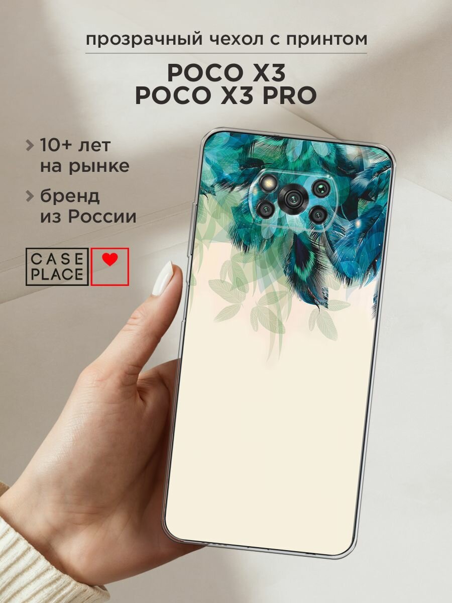 Чехол на Xiaomi Poco X3/X3 Pro / Поко X3/X3 Pro с принтом Перья голубого цвета