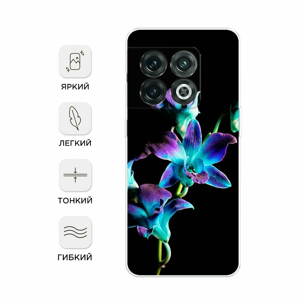 Чехол на OnePlus 10 Pro / ВанПлас 10 Про с принтом "Синий цветок на черном" — фото 1