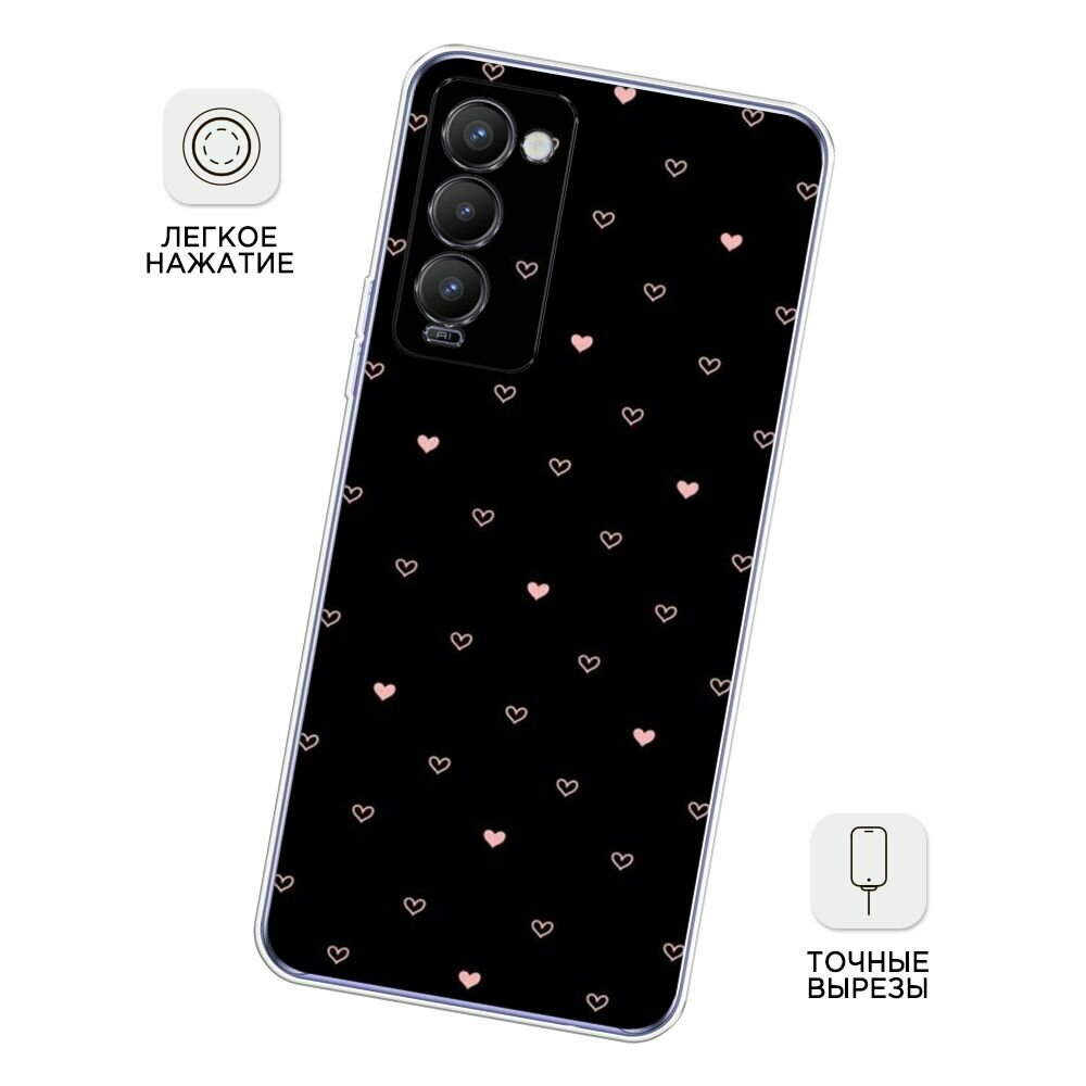 Чехол на Tecno Camon 18/18T / Текно Камон 18/18T с принтом "Черный фон и сердечки" — фото 1