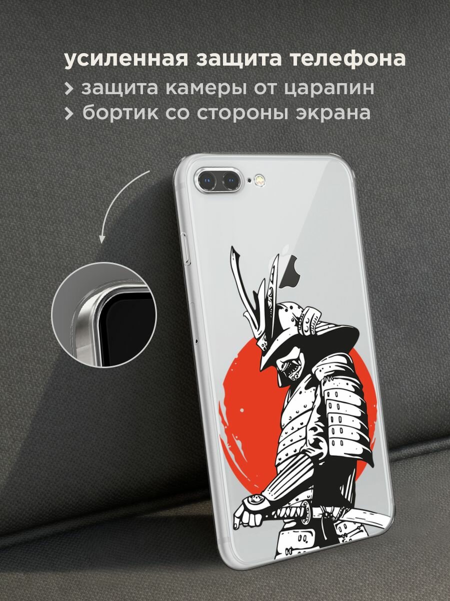 Чехол на Apple iPhone 7 Plus / Айфон 7 Плюс с принтом "Самурай с катаной", прозрачный — фото 1