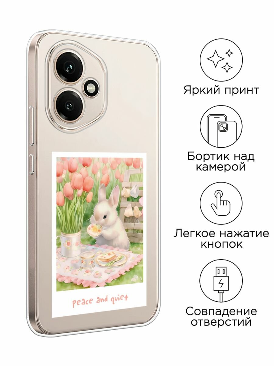 Чехол на Honor 400 / Хонор 400 с принтом "Кролик на пикнике", прозрачный — фото 1