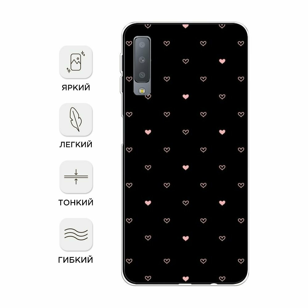 Чехол на Samsung Galaxy A7 2018 / Самсунг Галакси А7 2018 с принтом "Черный фон и сердечки" — фото 1