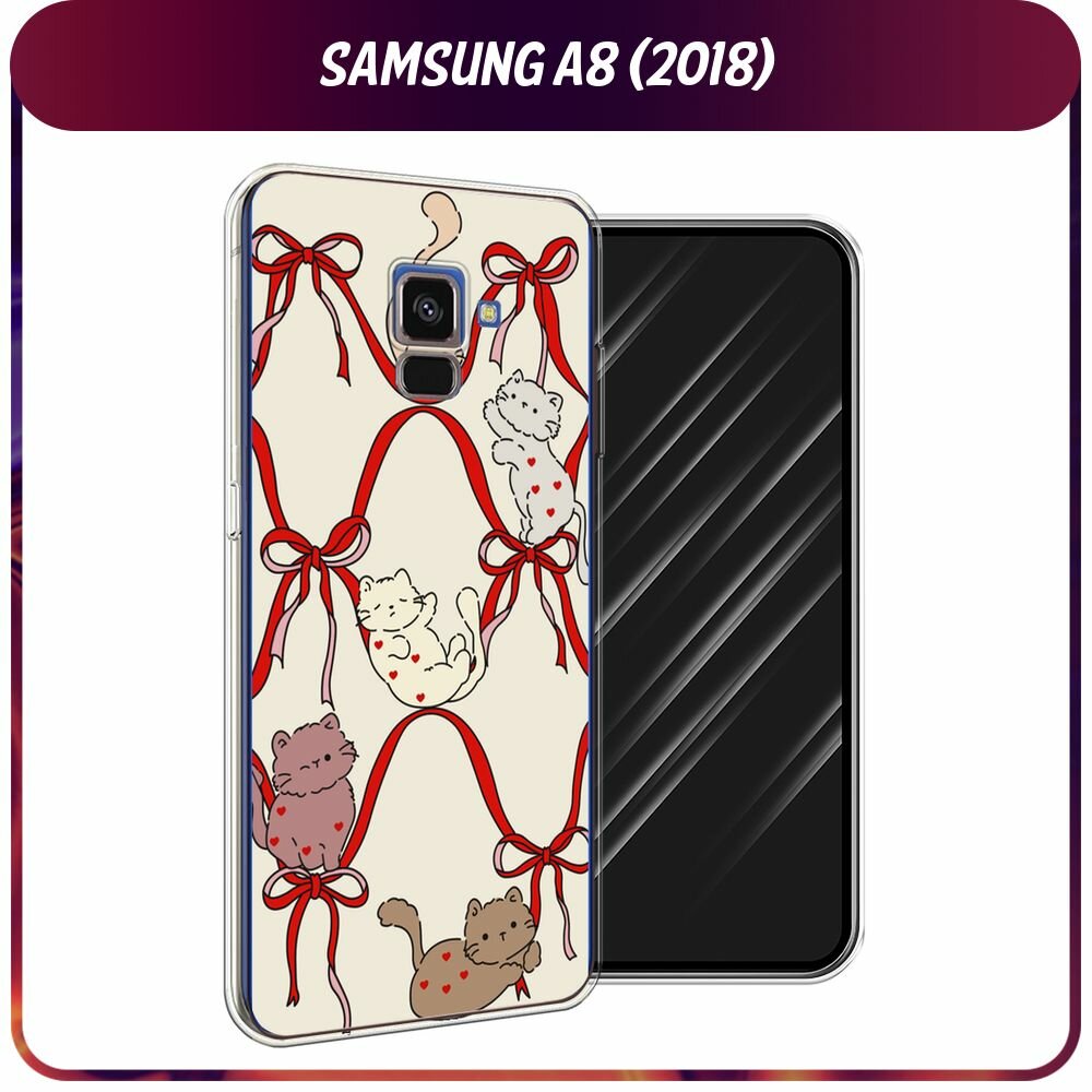Чехол на Samsung Galaxy A8 2018 / Самсунг Галакси А8 2018 с принтом "Котики в ленточках 1"
