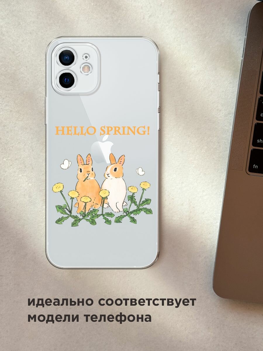 Чехол на Apple iPhone 12 mini / Айфон 12 Мини с принтом "Весенние кролики", прозрачный — фото 1