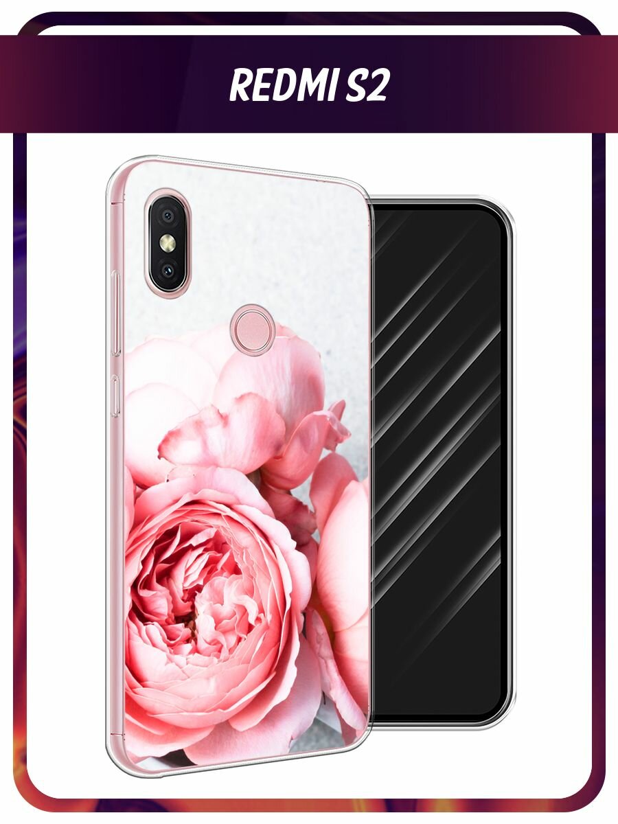 Чехол на Xiaomi Redmi S2 (Redmi Y2) / Сяоми Редми С2 (Редми Y2) с принтом "Пионы на белом"