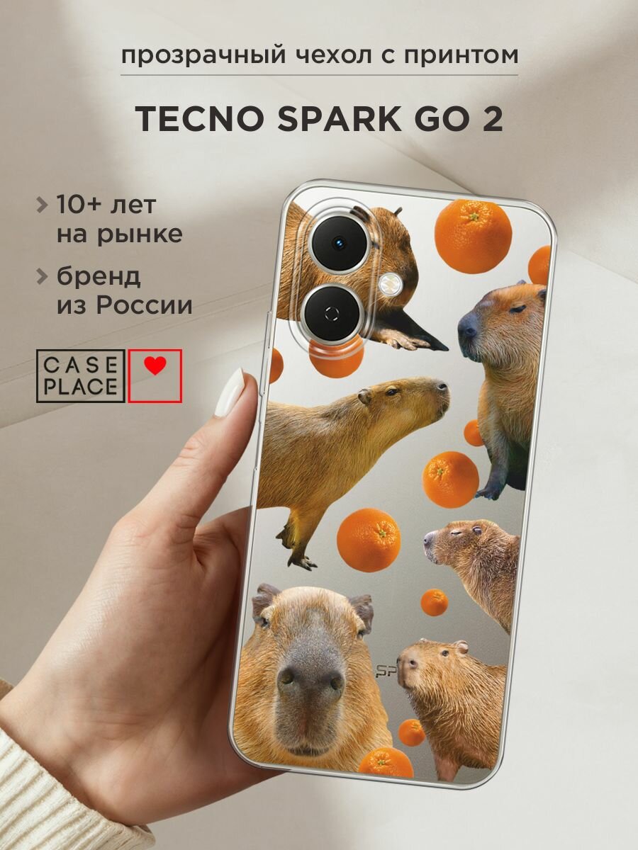 Чехол на Tecno Spark Go 2 / Текно Спарк Го 2 с принтом "Капибара и апельсины", прозрачный