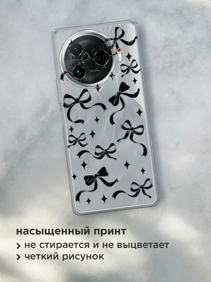 Чехол на Tecno Camon 30 Pro 5G / Текно Камон 30 Про 5G с принтом "Милые чёрные бантики 4" — фото 1