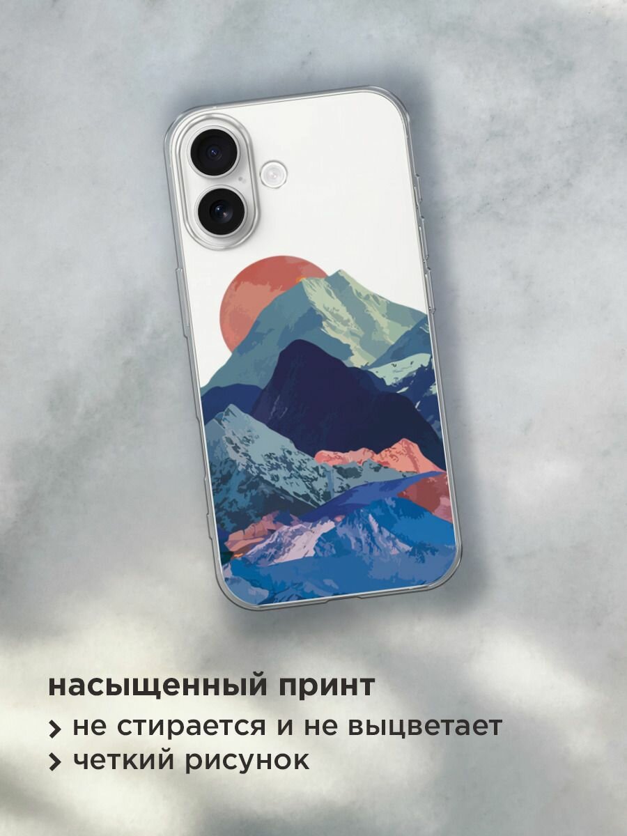 Чехол на Apple iPhone 17 / Айфон 17 с принтом "Закат в снежных горах", прозрачный — фото 1