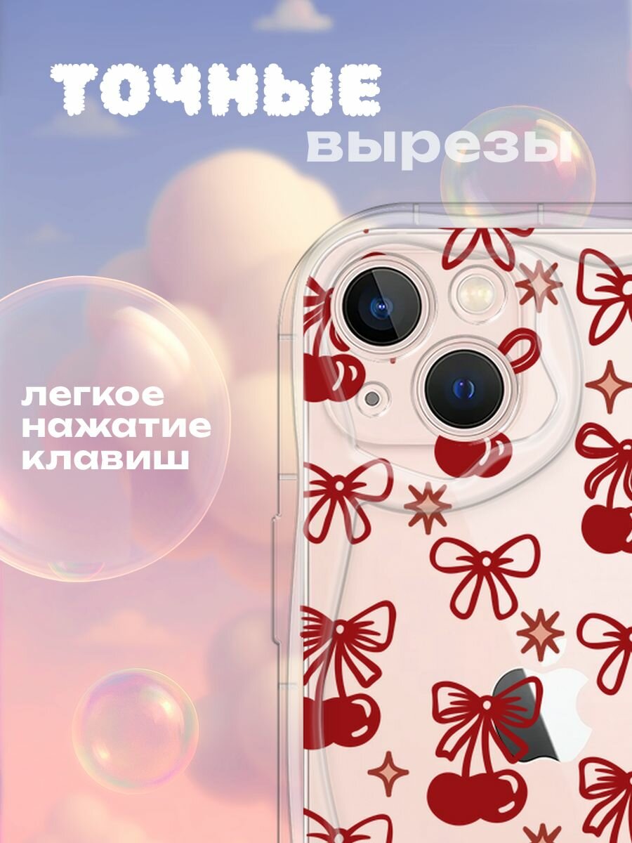 Чехол на Apple iPhone 13 / Айфон 13 с принтом "Вишня с бантиком" — фото 1