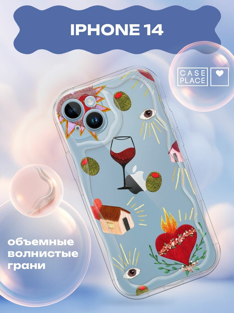 Чехол на Apple iPhone 14 / Айфон 14 с принтом "Ниточный коллаж"